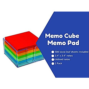 1InTheOffice Memo Cube, Assorted Colors Memo Pad 500 Sheets"2 Pack"