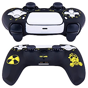 YoRHa Silicone Rubber Back Dots Carving Customizing Skin Cover for PS5 Controller x 1(Radiation Yellow) with Pro Thumb Grips x 10