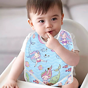 Emelivor Cartoon Mermaid Baby Bibs for Baby Boy Girl Feeding Bibs Waterproof Toddler Bibs for Boys Girls Toddlers Eating Feeding 1-3 Years, 2 Pack
