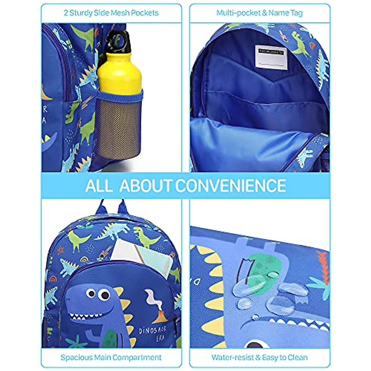 Bagseri Toddler Backpack, Dinosaur Backpack for Boys, Lightweight Kids Backpack Daycare Bag Preschool Backpack, 12 Inch (Cute Dinosaur, Blue)