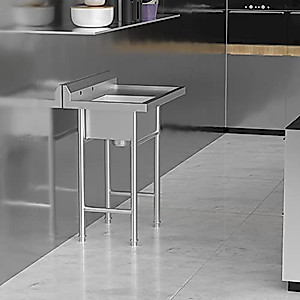 Bonnlo 304 Stainless Steel Utility Sink with Drainboard, One Compartment Workbench Sink Commercial Sink for Restaurant, Laundry Room, Backyard, Garages - Overall Size: 35.8" W x 21.3" D x 40.2" H