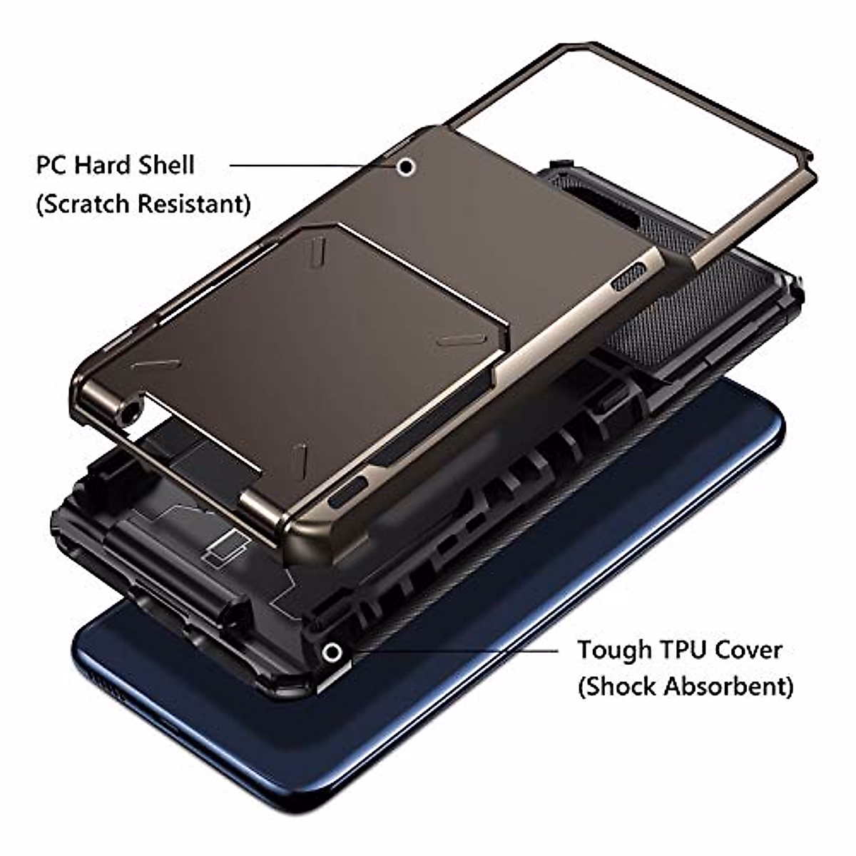 Vofolen for Galaxy S20 FE 5G Case Wallet Credit Card Holder 4-Card Slot Hidden Back Pocket Dual Layer Hybrid Rugged Rubber Bumper Protective Hard Shell Cover for Samsung Galaxy S20 FE 5G Gun