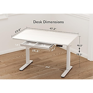 Claiks Standing Desk with Drawers, Stand Up Electric Standing Desk Adjustable Height, Sit Stand Desk Computer Workstation, 48 Inch, White