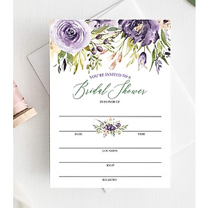Moonrise Papery Set of 25 Purple Bridal Shower Invitations with Envelopes — Fill-in Style Invites with Envelopes