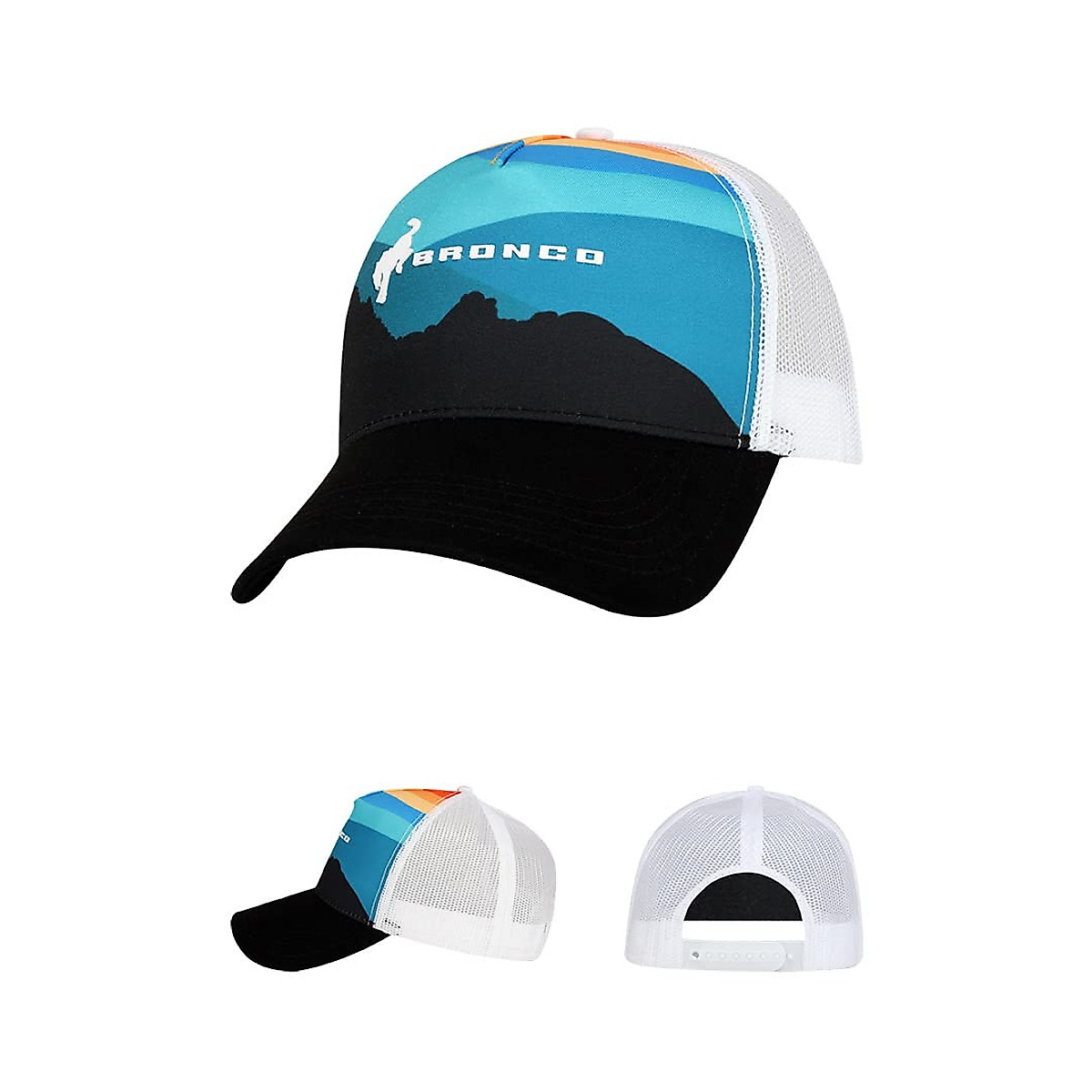 Ford Bronco Trucker Hat, Woven 6-Panel Baseball Cap, Black/White