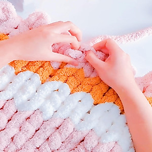 Super Bulky Chunky Yarn Beige 3lb for Arm Knitting, 6 Pack Luxury Soft Big Fat Jumbo Thick Weaving Crochet Craft Polyester Chenille Yarns for Throw Blanket Pillows