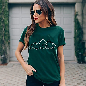 Adventure Mountain for Women Funny Cotton Short Sleeve Print Letter Loose Casual Hiking Athletic Workout Tee Tops, Green XL