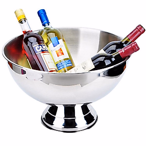 Stainless Steel Champagne Bowl Ice Bucket, Bar Ice Bucket, Large Size Ice Bowl Metal Bar Beer Barrel Champagne Wine Big Ice Bucket for Home Bar - 15.35" x 9.65''