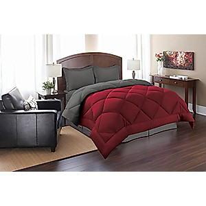Elegant Comfort All Season Goose Down Alternative Reversible 3-Piece Comforter Set- Available in and Colors, Full/Queen, Red/Gray
