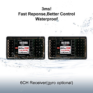 INJORA RC Transmitter 2.4GHz 6CH Controler and Receiver with Gyro Remote Inside Receiver for 1/8 1/10 RC Car Boat Tanks Crawler TRX4 SCX10 Upgrade Parts