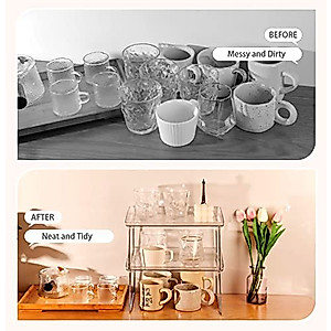 Stackable Cabinet Organizers and Storage, 2 Packs Storage Shelf Organizer Stand Racks, Stackable Shelves for Cabinets & Countertop,cupboard kitchen organization bathroom cosmetics organizer (2 PACK)