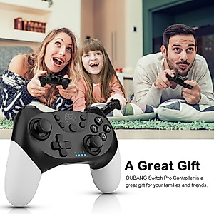 OUBANG Wireless Controllers for Nintendo Switch/Lite/OLED Controller, Switch Pro Controller with Dual Vibration, Upgrade Joystick Switch Gamepad Remote with Wake UP and Turbo Function Black White