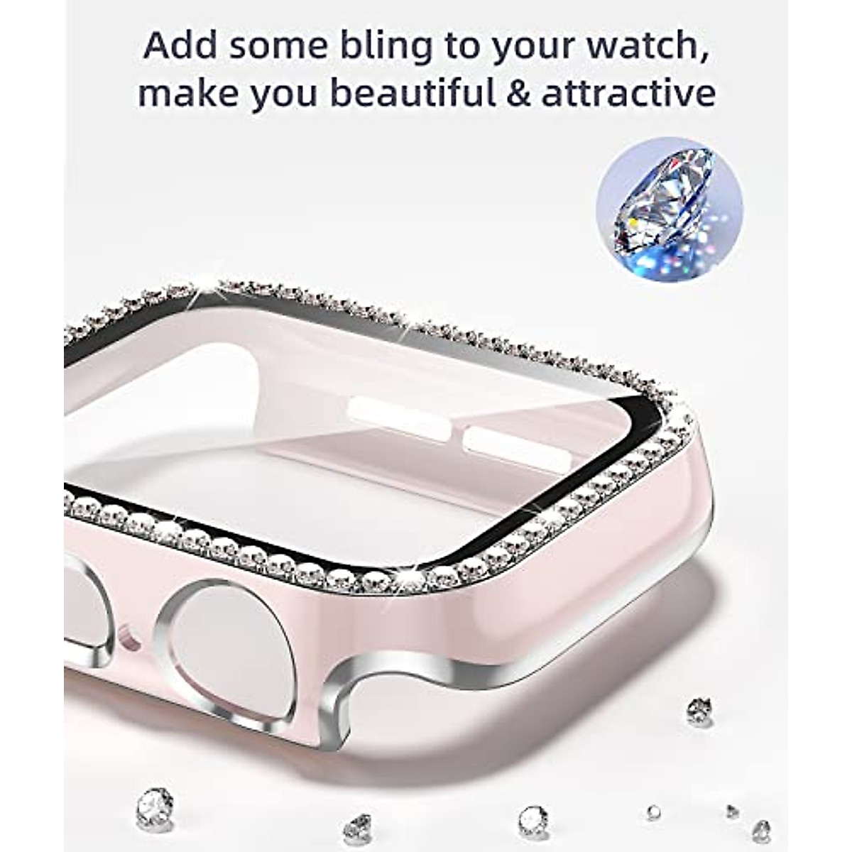 ZAROTO for Apple Watch case 40mm with Tempered Glass Screen Protector for iwatch Series 6/5/4/SE, Bling Crystal Diamond Rhinestone Bumper Full Cover Protective Case Women Girls 40mm Pink