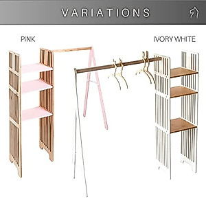 EWART WOODS Children Wardrobe Wood Clothing Rack Clothes Closet Kids Dress up Storage Toddler Wardrobe Montessori Room Furniture (Ivory White Wardrobe + Hangers 4X)