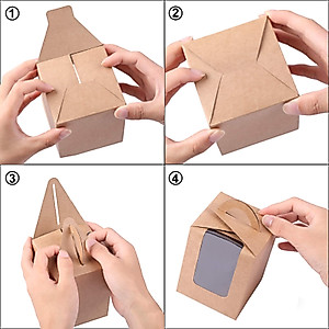 Moretoes 60 Pcs Individual Cupcake Boxes, Brown Single Cupcake Boxes with Window Inserts and Handle, Kraft Cupcake Containers Bulk for Bakery Wrapping Party Favor Packing