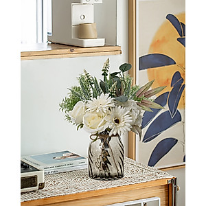 Famigmo Artificial Flowers in Vase,Fake Plants,Faux Flowers in Vase for Home Decor,Fake Flowers with Vase for Coffee Table Decor,Fake Flowers for Home Kitchen Centerpiece Table Decorations