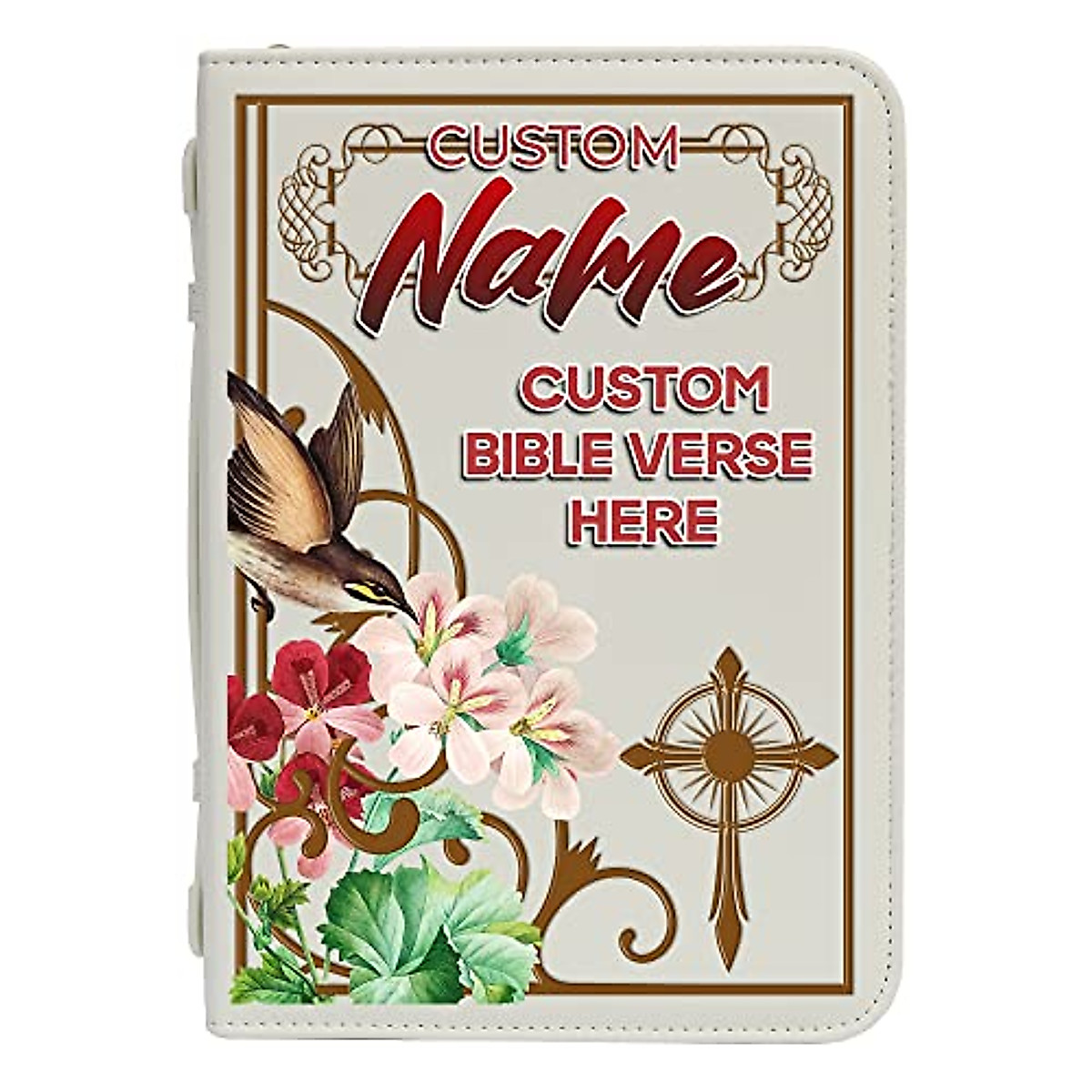 10x7 Inch Personalized Bible Cover – Create Your Own Design, Custom Bible Cover and Carrying Case with Handle – Leatherette Book Covers and Bible Case for Women - White (Design 6)