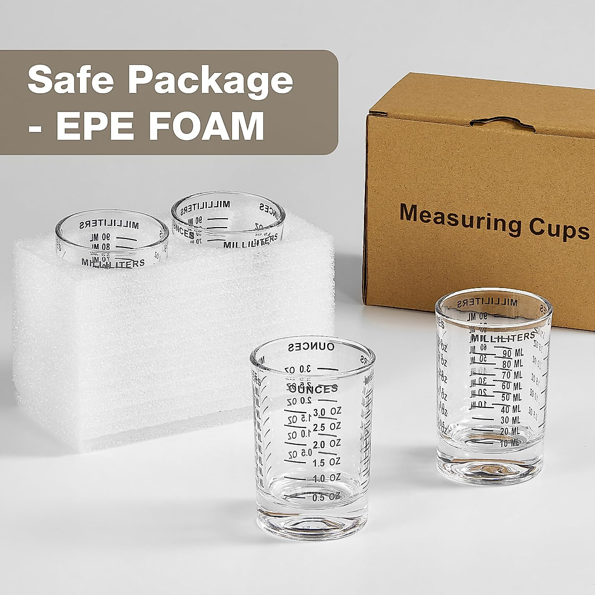 Hlukana 2 Pack Shot Glass Measuring Cup, 3 Ounce Heavy Base Jigger, Espresso Shot Glass, Liquid Glass Cup, Round Shot Glasses, Small Glass Shot Cups for Vodka, Whiskey, Tequila, Espresso, Liquor