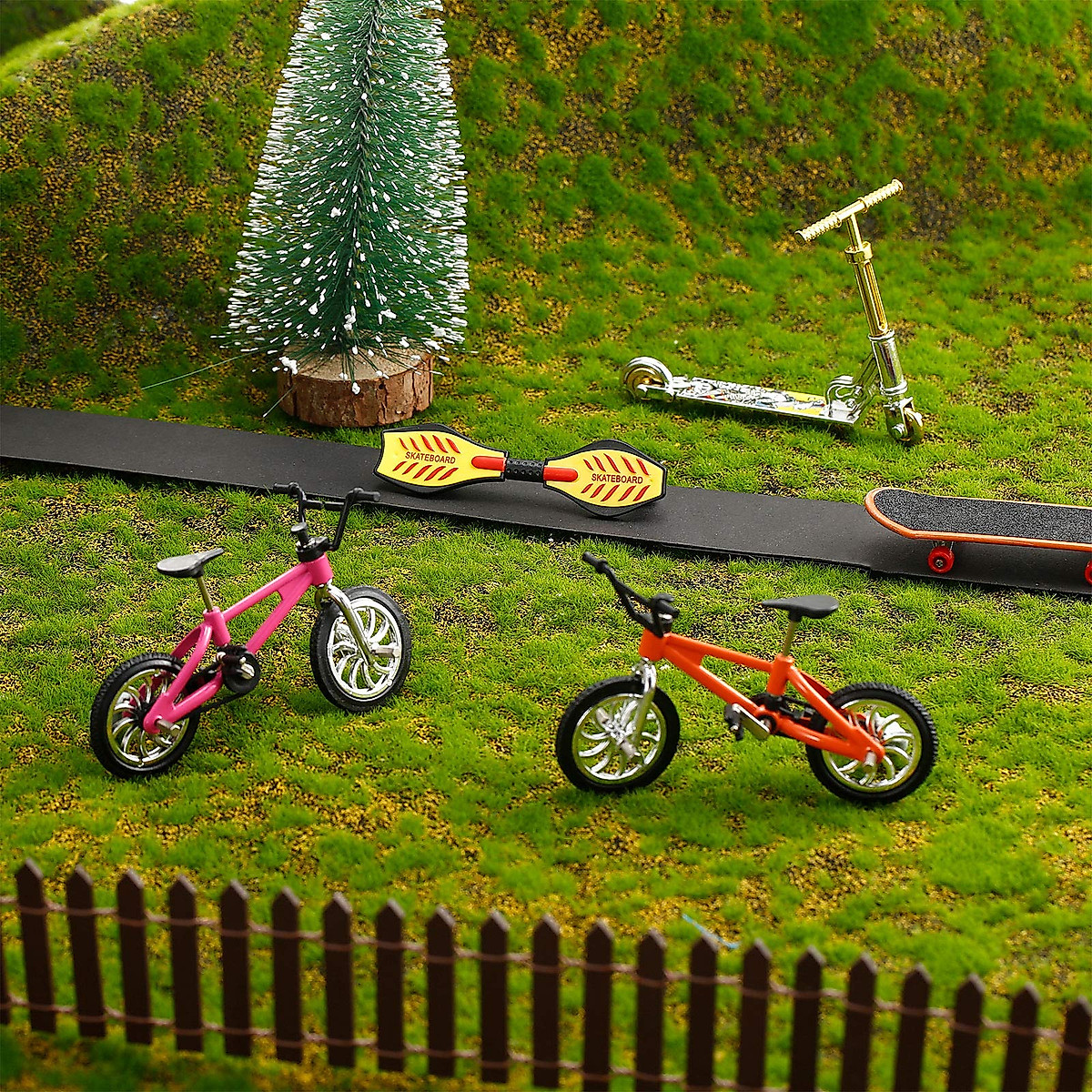 Skylety 31 Pieces Mini Finger Toys Set for Boy Girl Includes 6 Finger Skateboards, 4 Finger Bikes, 2 Mini Scooters 4 Swing Board 8 Matched Wheels 7 Tool Accessories Educational Toy Party Favor (Cool)