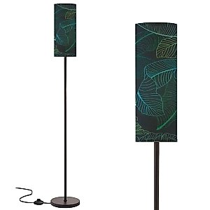 RZNTJHUINA Modern Standing Lamps Vintage Rustic Palm Pattern Minimalist Floor Lamp Metal Pole Lamp with Linen Lampshade for Bedroom Living Room Office Nursery Reading Beach House Decor Foot Switch
