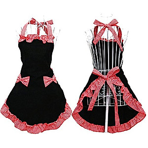 Hyzrz Women's Apron with Pockets, Black and Red