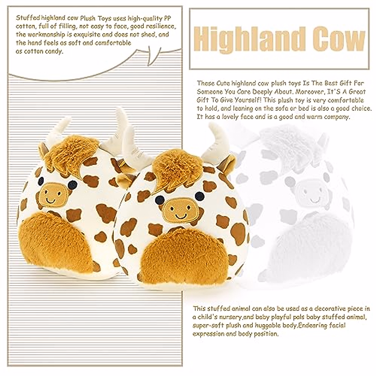 Highland Cow Plush Pillow, Chubby Highland Cow Plush Animal Creative Gift, Gift for Kids and Adults