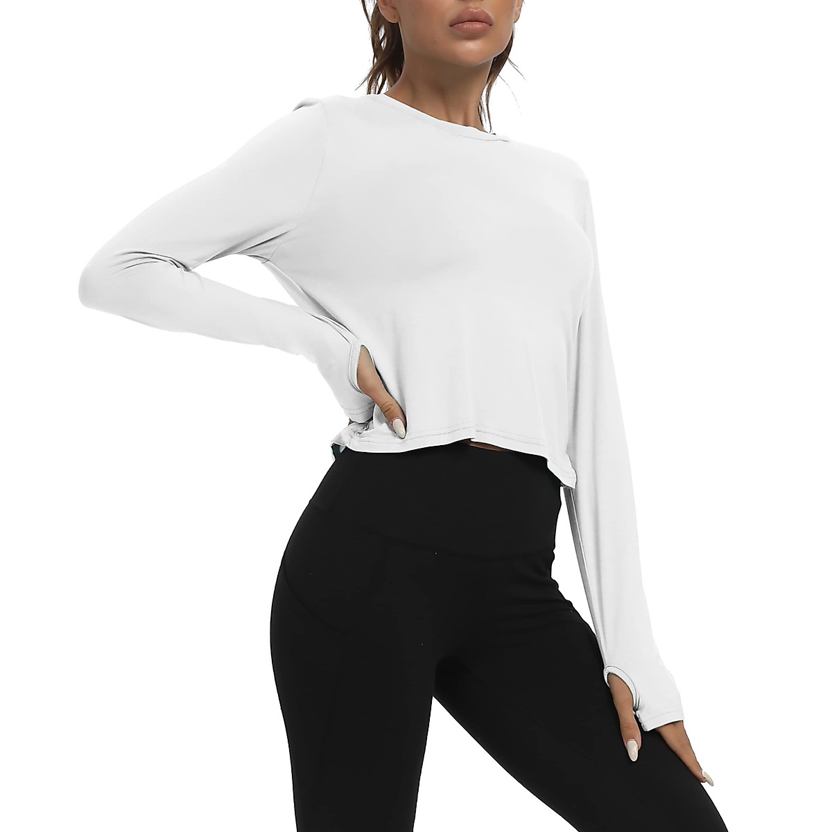 Bestisun Long Sleeve Workout Crop Shirt Open Back Athleisure Wear Yoga Crop Tops Gym Sweatshirt Training Exercise Shirts White XL