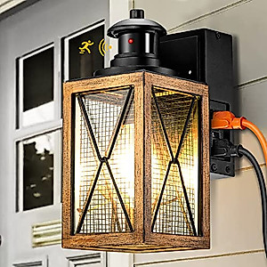 HIHUOS Porch Lights with Outlet : Motion Sensor Outdoor Light with Outlet Built in, Exterior Light Fixture Wall Mount, Anti-Rust Dusk to Dawn Wall Sconce - Outside Light for House Garage Front Patio