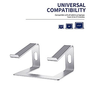 Laptop Stand for Desk Aluminum Computer Stand for Laptop Riser Holder Notebook Stand Compatible with MacBook Air Pro, Dell, HP, Lenovo Samsung, Alienware All Laptops 11-17.3” (Silver)