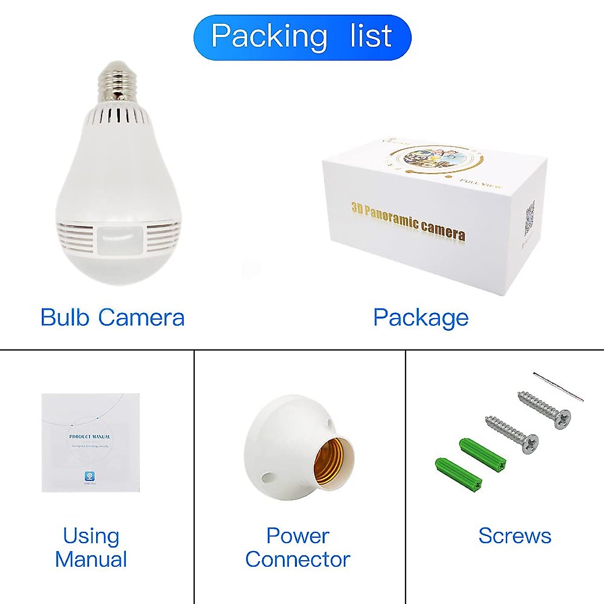 COSULAN Wireless 360 Panoramic Bulb Camera Security Camera Light Bulb - WiFi Surveillance IP Camera Lamp - 3D VR Display, Motion Detection, Floodlight and IR Night Vision, Alert Events, V380 App/P8