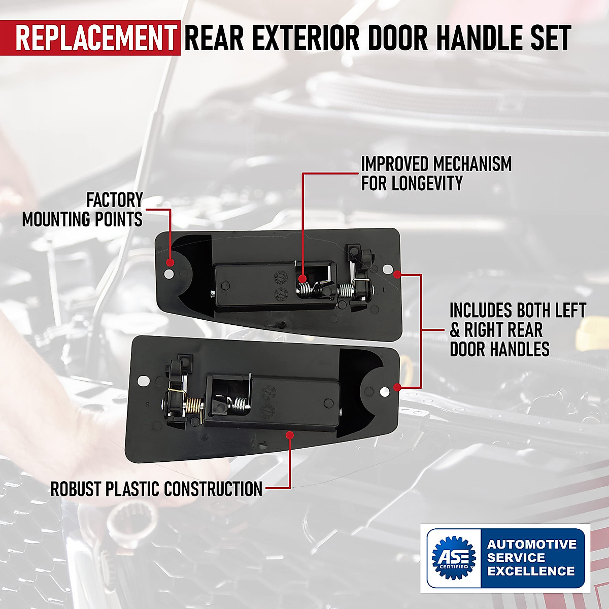 Replacement Rear Exterior Door Handle Set - Replaces 15758171, 15758172 - Compatible with Chevy & GMC Extended Cab Trucks - Silverado, Sierra 1500, Classic, 2500 HD, 2500 HD Classic, 3500 Classic