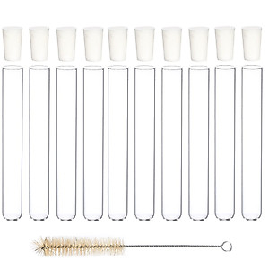 Glass Test Tubes with Rubber Stoppers 150mm x 20mm Pack of 10 and 1pcs Brush …