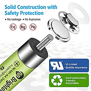 Brightown 12-Pack Rechargeable AA Batteries, 2400mAh High Capacity Precharged NiMH Double A Rechargeable Batteries for Solar Lights Household Devices, Recharge up to 1200 Cycles, UL Certified, 1.2V