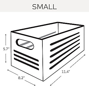 Wooden Storage Bin Container - Decorative Closet, Cabinet and Shelf Basket Organizer Lined with Machine Washable Soft Linen Fabric - White, Small