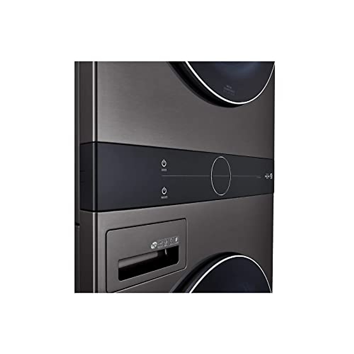 LG WKGX201HBA 27 Inch Smart Gas Single Unit WashTower with 4.5 cu. ft. Washer Capacity, 7.4 cu. ft. Dryer Capacity, TurboWash™360° Technology, LG ThinQ® Technology, AI Fabric Sensor, Black Steel