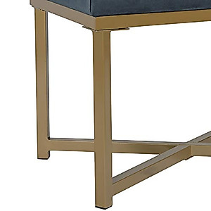 Homepop Home Decor | Upholstered Tufted Velvet Ottoman Bench | Ottoman Bench for Living Room & Bedroom, Blue, 24 x 16 x 17-1/2 inches high