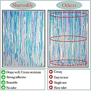 Sharonlily 2 pcs Gorgeous Iridescent Fringe Curtains, 3.2X 8.2 Feet, Transparent Holographic Tinsel Backdrop Streamers, Sturdy Metallic Foil Door Curtain for Birthday Bachelorette Party Decorations