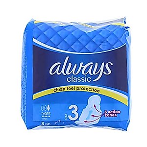 Always Classic 8 Nighttime Pads, Size 3 (Pack of 2)