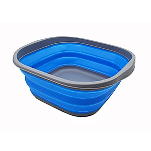 SAMMART 10L (2.6 Gallons) Collapsible Tub - Foldable Dish Tub - Portable Washing Basin - Space Saving Plastic Washtub (Dark Grey/Blue, 1)