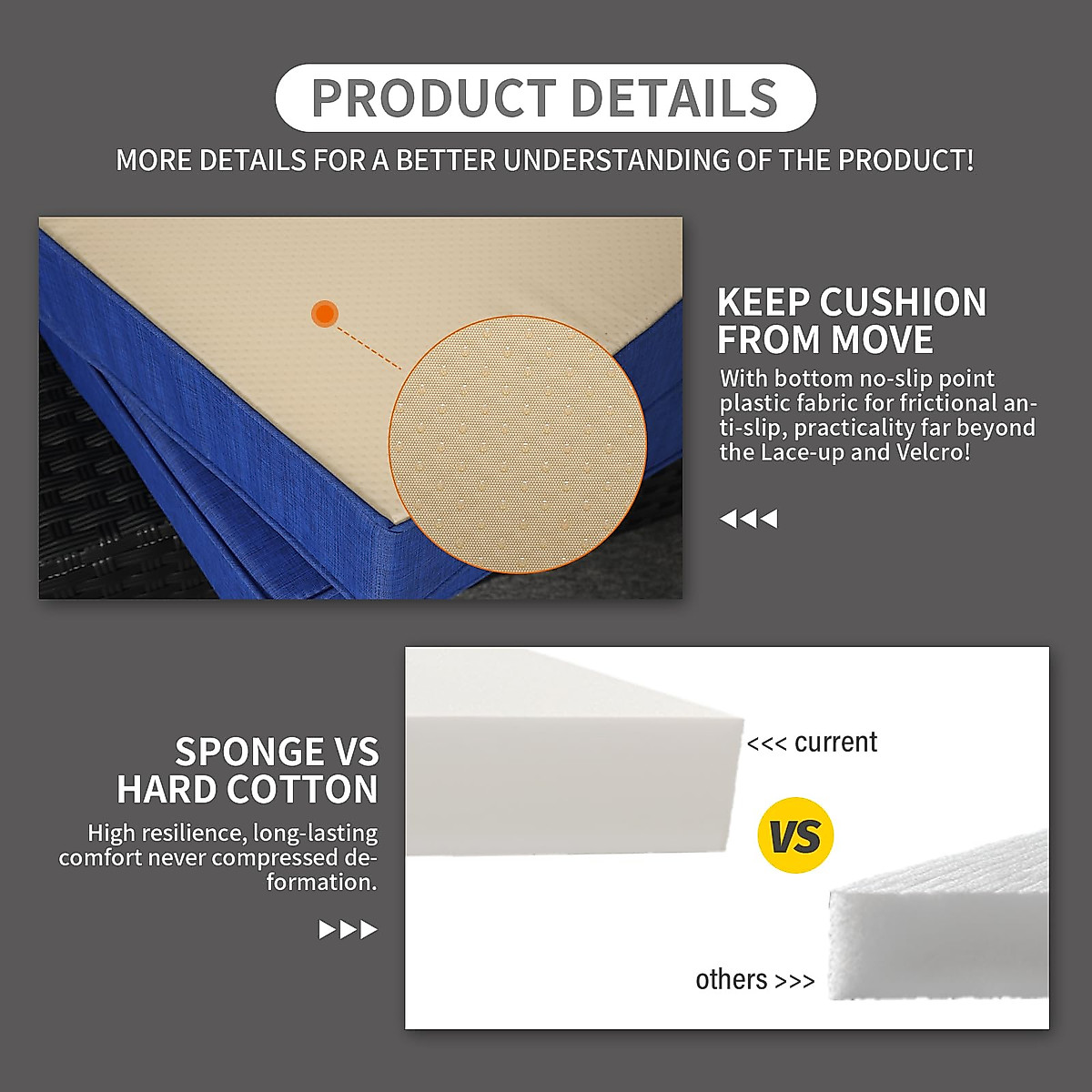 6 Pieces Patio Wicker Furniture Set Outdoor PE Rattan Conversation Couch Sectional Chair Sofa Set with Royal Blue Cushions