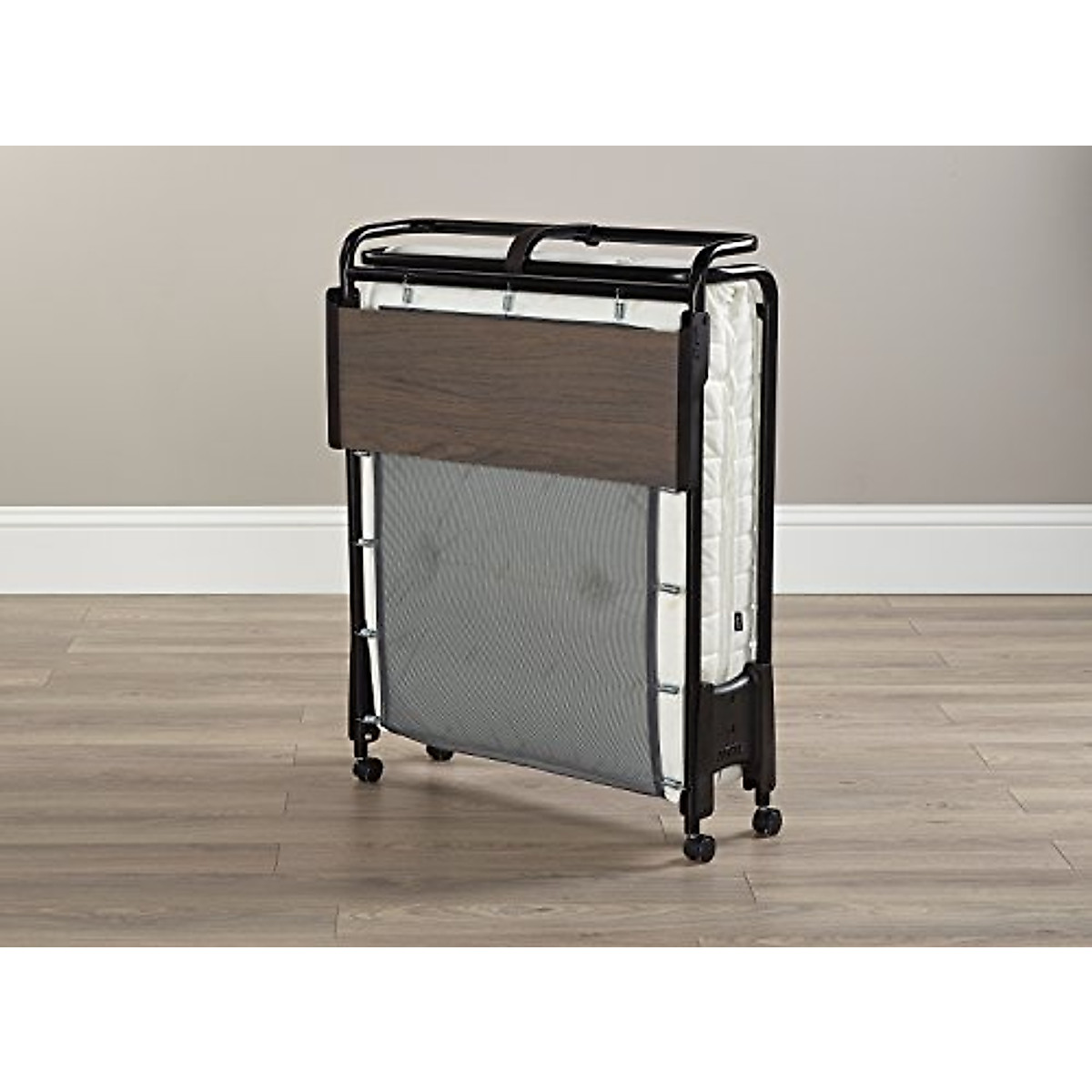 Jay-Be Inspire Cot Folding Bed with Micro e-Pocket Spring Mattress and Headboard, Regular, Black Frame