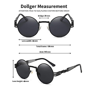 Dollger Black Round Sunglasses Retro Vintage Steampunk Sunglasses for Men