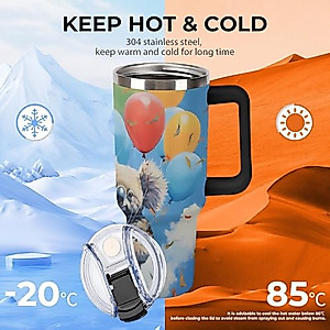 Koalas Balloons in Sky 40 Oz Stainless Steel Cup Travel Tumbler with Handle and Straw Lightweight Coffee Mug for Home Office