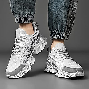 Nuofado Men Sport Trail Running Athletic Blade Sneakers Walking Shoes Tennis Shoes White Size 9.5