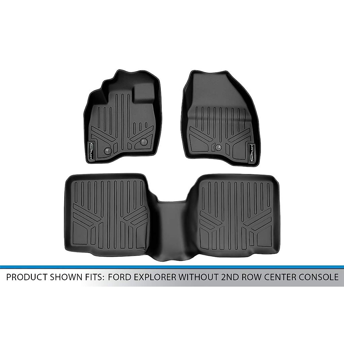 SMARTLINER Custom Fit Floor Mats 2 Row Liner Set Black for 2017-2019 Ford Explorer Without 2nd Row Center Console