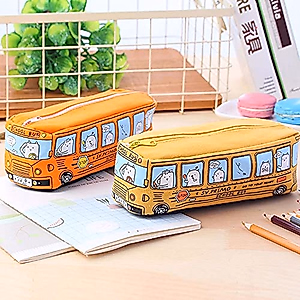 Pencil Bag, Pencil Case, Kawaii Pencil Pouch, Large Capacity Canvas Pen Bag, School Bus Shape Pencil Bag(blue)
