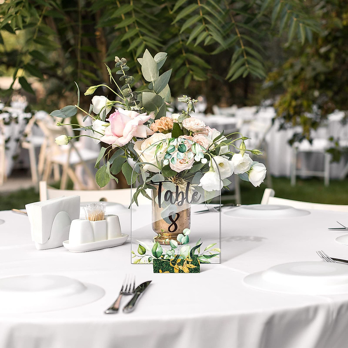 Jetec 26 Pcs Acrylic Wedding Table Numbers 1-25 Printed 4 x 6 Inch Clear Acrylic Table Signs Greenery Floral Arched Place Cards for Wedding Reception Bridal Shower Baby Shower Table Centerpiece Decor