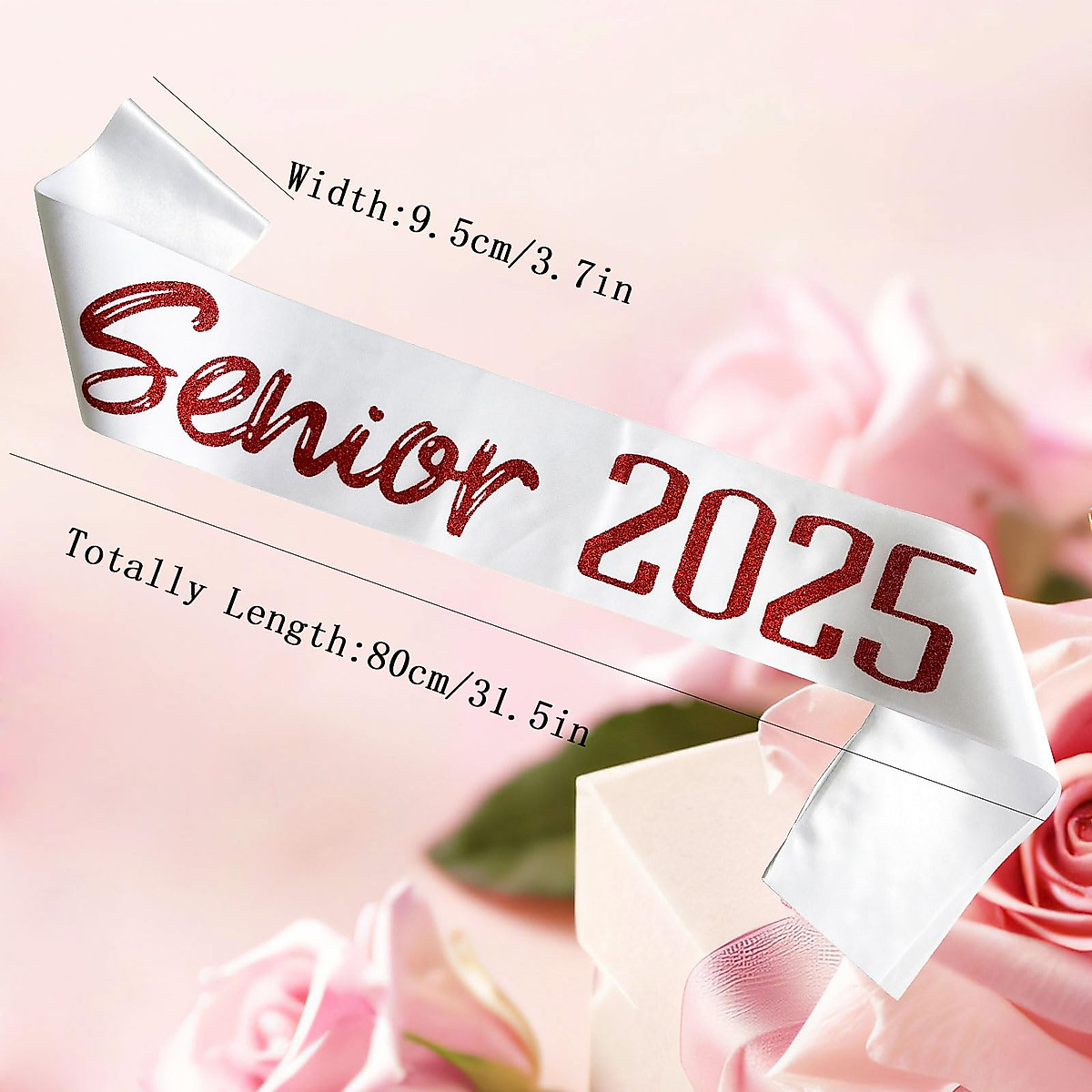 4Pcs White Senior Sash 2025 Satin with Red Glitter Letters - Senior Cheerleader 2025 Sash - 2025 Graduation Celebrations Sashes - Senior Cheer Sash - Class Competition Sashes - White Red