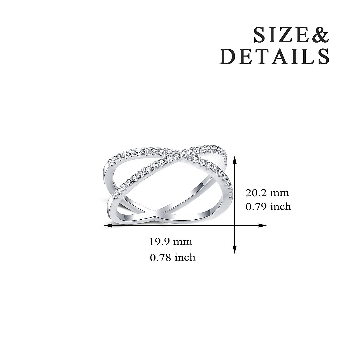 X ring Sterling Silver, Cubic Zirconia X Criss Cross Ring for Women, Mothers Day Jewelry for Wife Girlfriend, Present for Her, Size 6-8 (white-gold-plated-silver, 6)