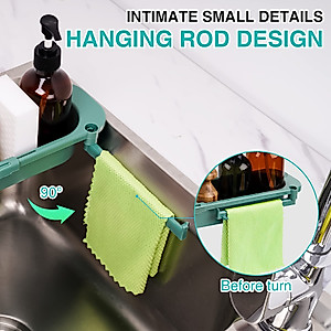 NiHome Telescopic Sink Caddy Adjustable Sponge Holder for Kitchen Sink Expandable Storage Drain Basket Sink Organizer Holder Dish Cloth Hanger for Home Kitchen (Green)